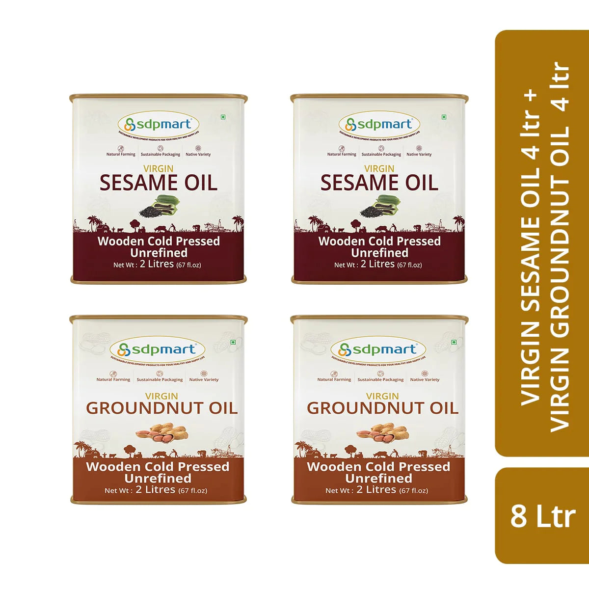 8 Liter Combo Pack | 2x 2 Liter sesame oil & 2x 2 Liter Peanut Oil ...